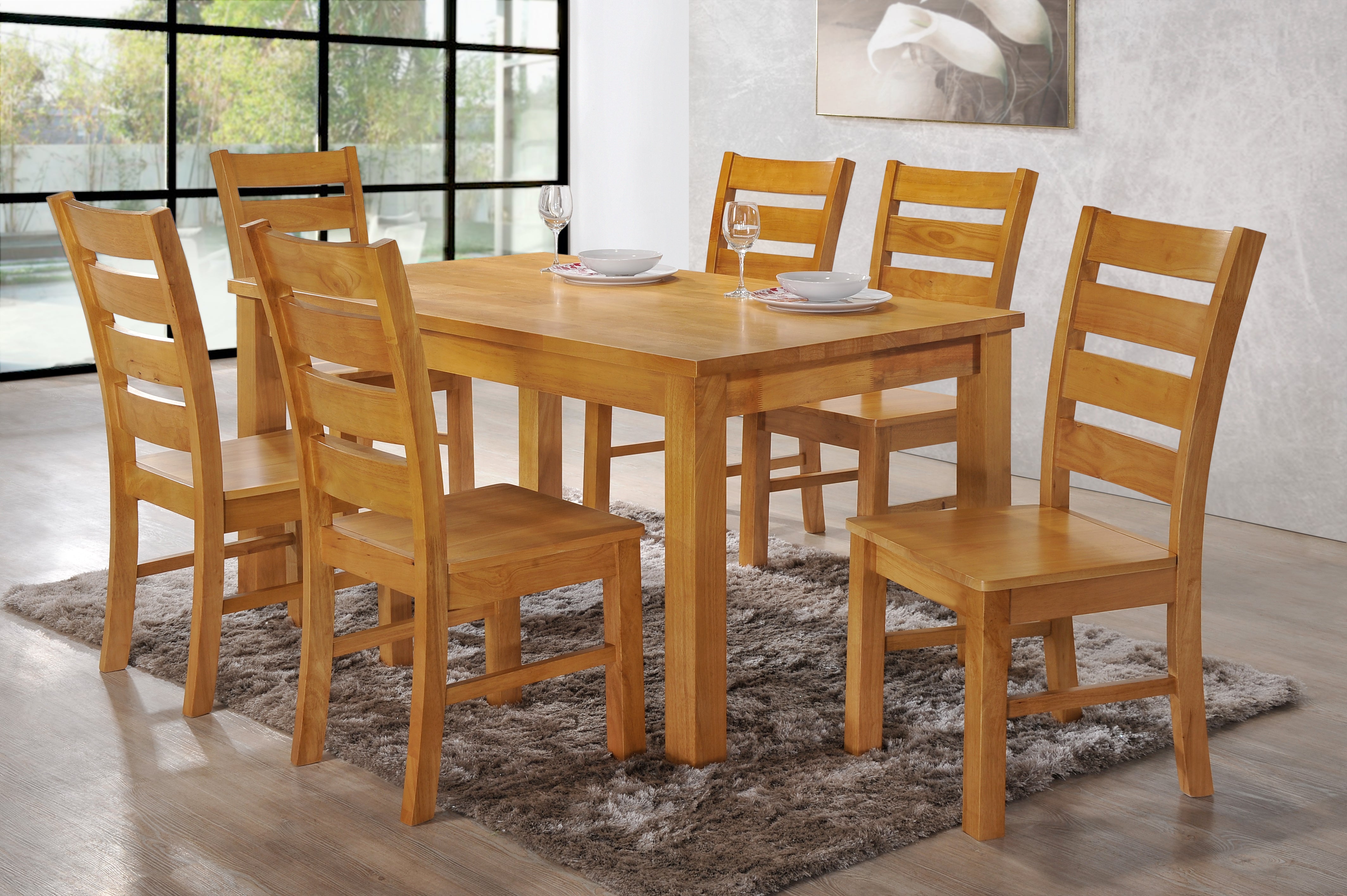 Washington 5 Foot Table & 6 Solid Seats | Quality Home Furniture